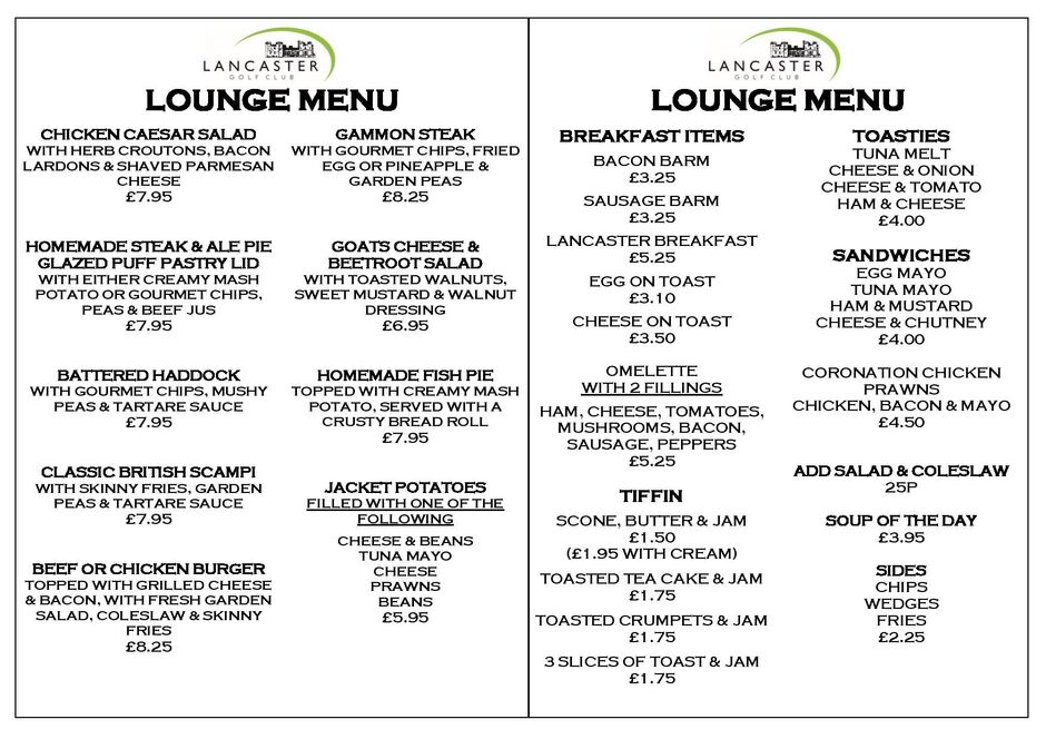 Clubhouse Menu :: Clubhouse Menu at Lancaster Golf Club